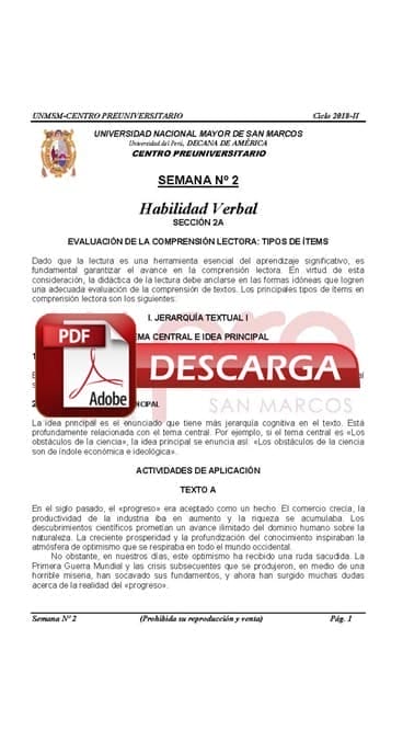 Semana 2 Pre San Marcos 2018 Ii Unmsm Pdf Solucionarios San Marcos